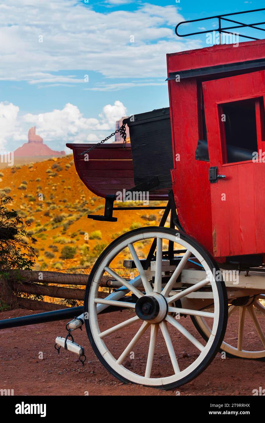 Historic carriage at Monument Valley, cloudy sky, west, western, sky ...