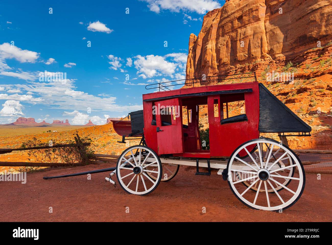 Historic carriage at Monument Valley, cloudy sky, west, western, sky ...
