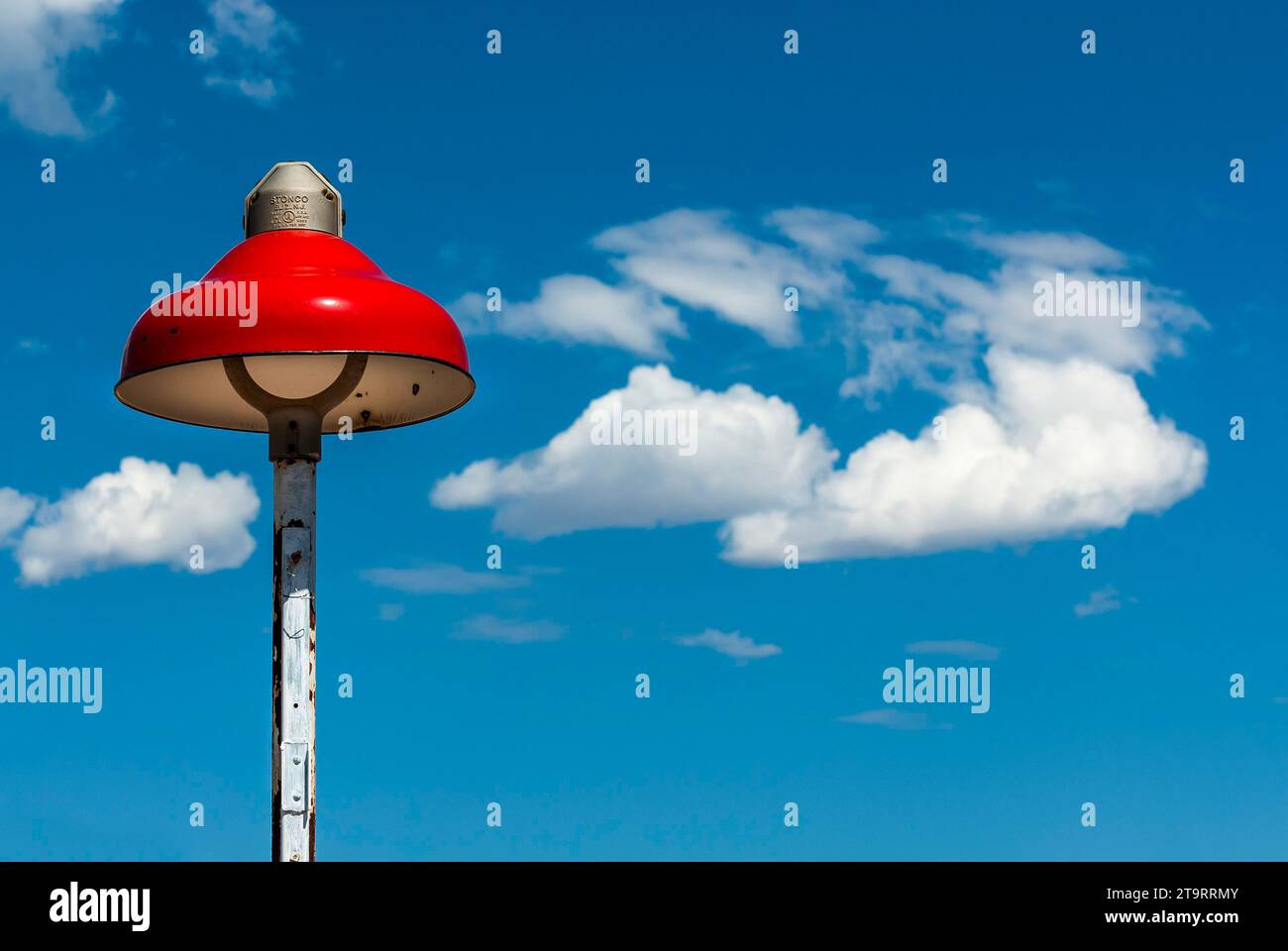 Old red street lamp, contrast, colour contrast, blue sky Route 66 ...