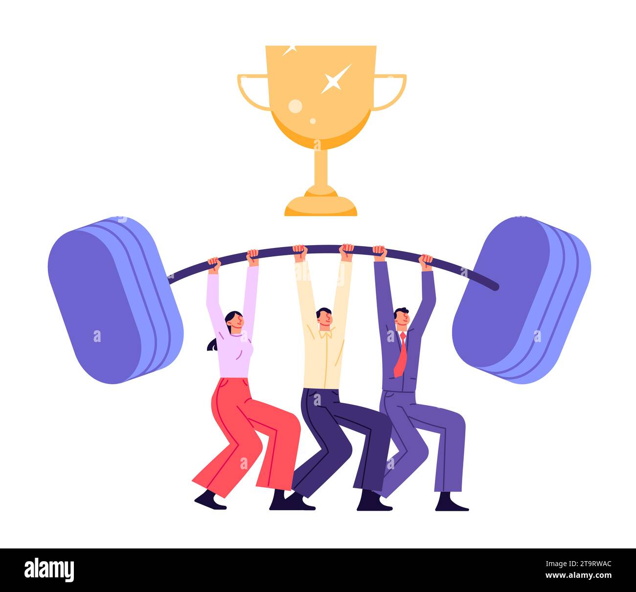 Employees lift weights together, overcomes challenges Stock Vector Image & Art - Alamy