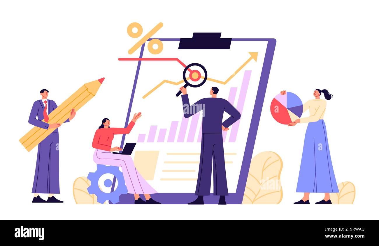 People working with data analyzing business indicators Stock Vector ...