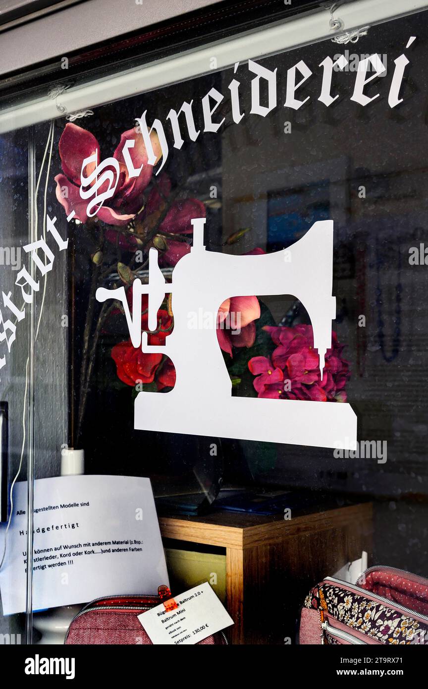 Shop window of a tailor's shop, Mindelheim, Bavaria, Germany Stock ...