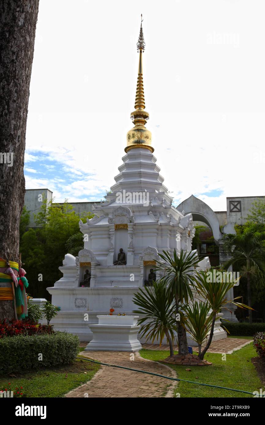 White pagoda at Vihara of Luang Pu Mun opposite Wat Chedi Luang in ...