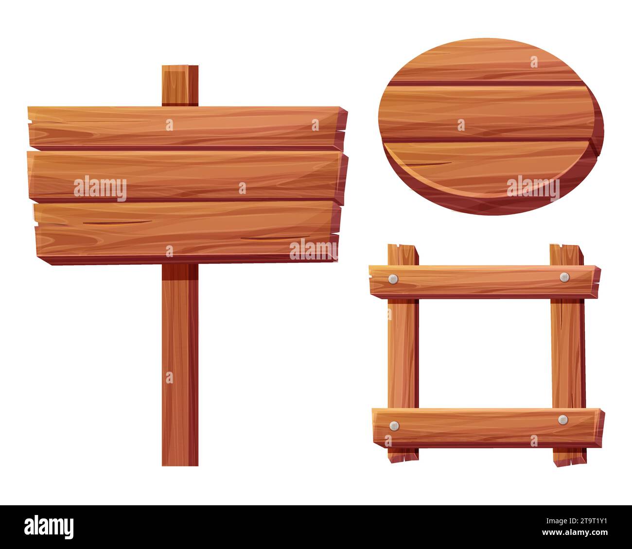 Set wooden frames borders from planks with rope and nails. Wood boards ...