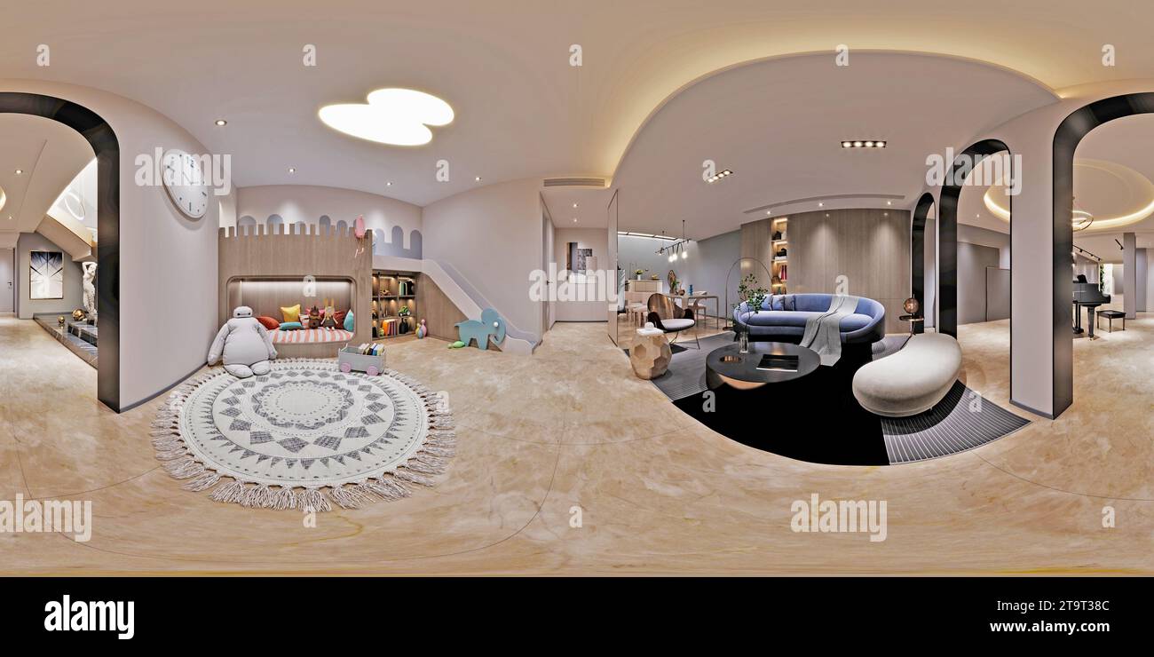 360 DEGREES HOME LIVING ROOM, 3D RENDERING Stock Photo - Alamy