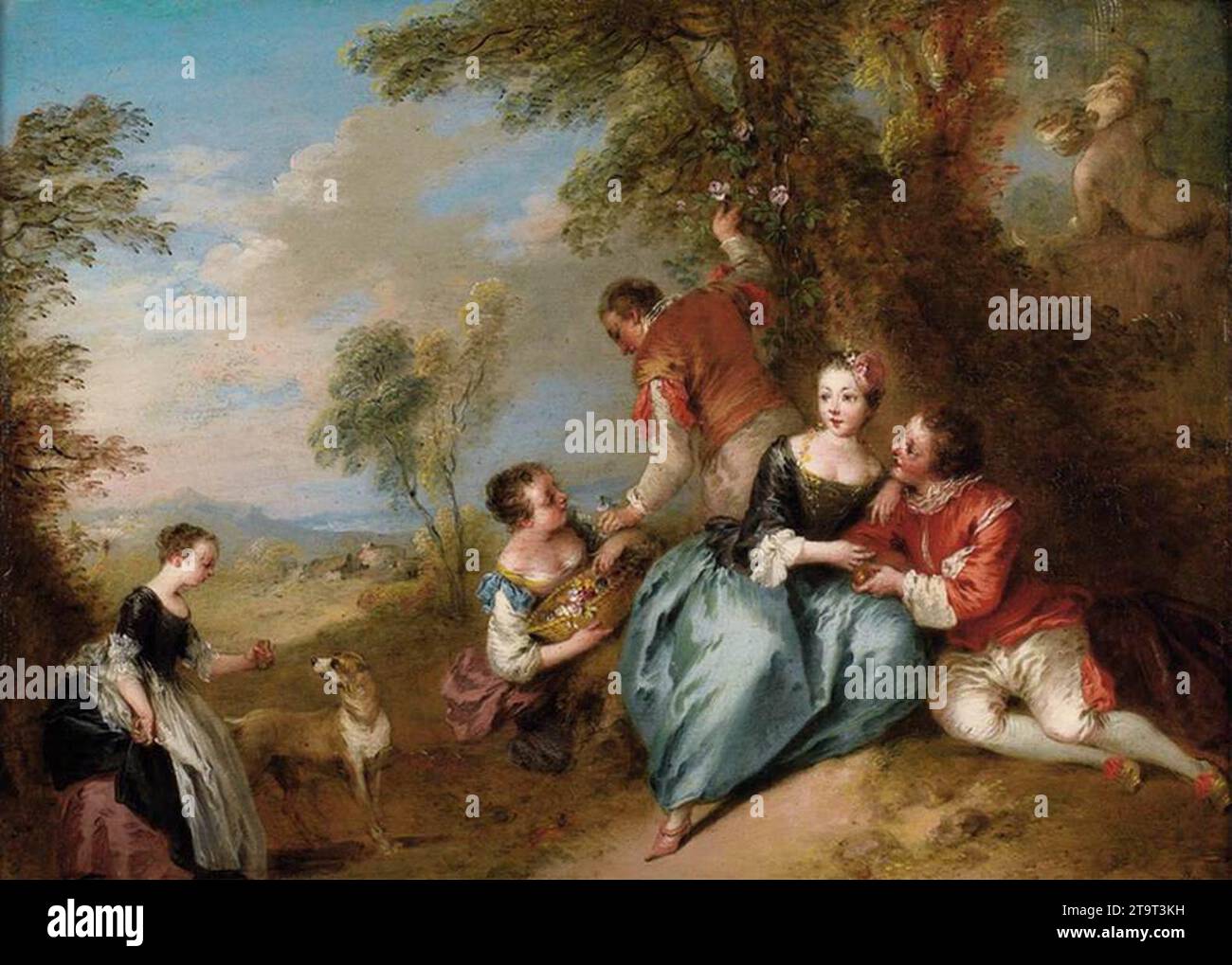 Picking Roses - by Jean Baptiste Joseph Pater Stock Photo - Alamy