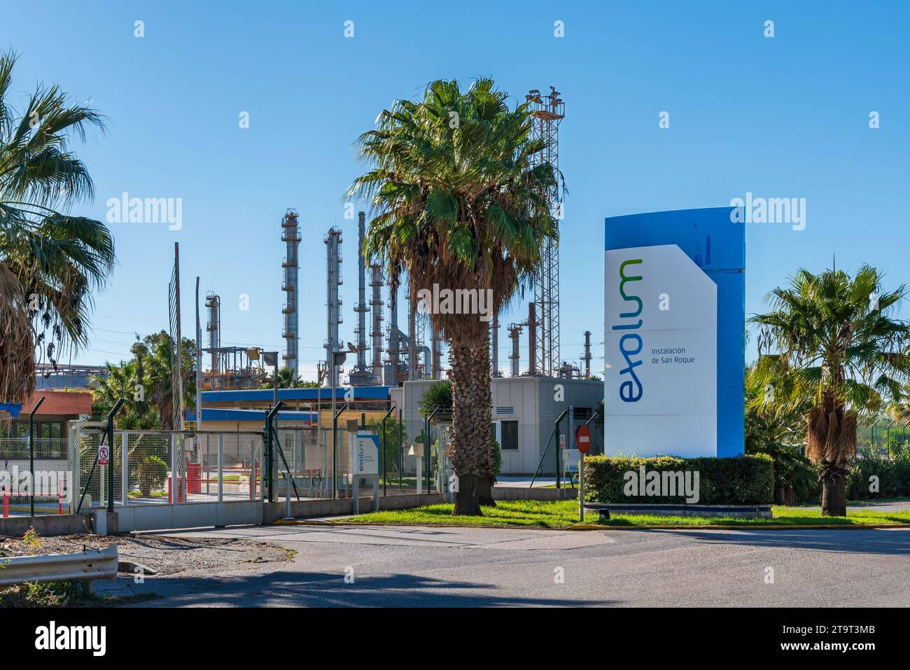 Entrance to the Exolum company facilities in San Roque, Cadiz, with the ...