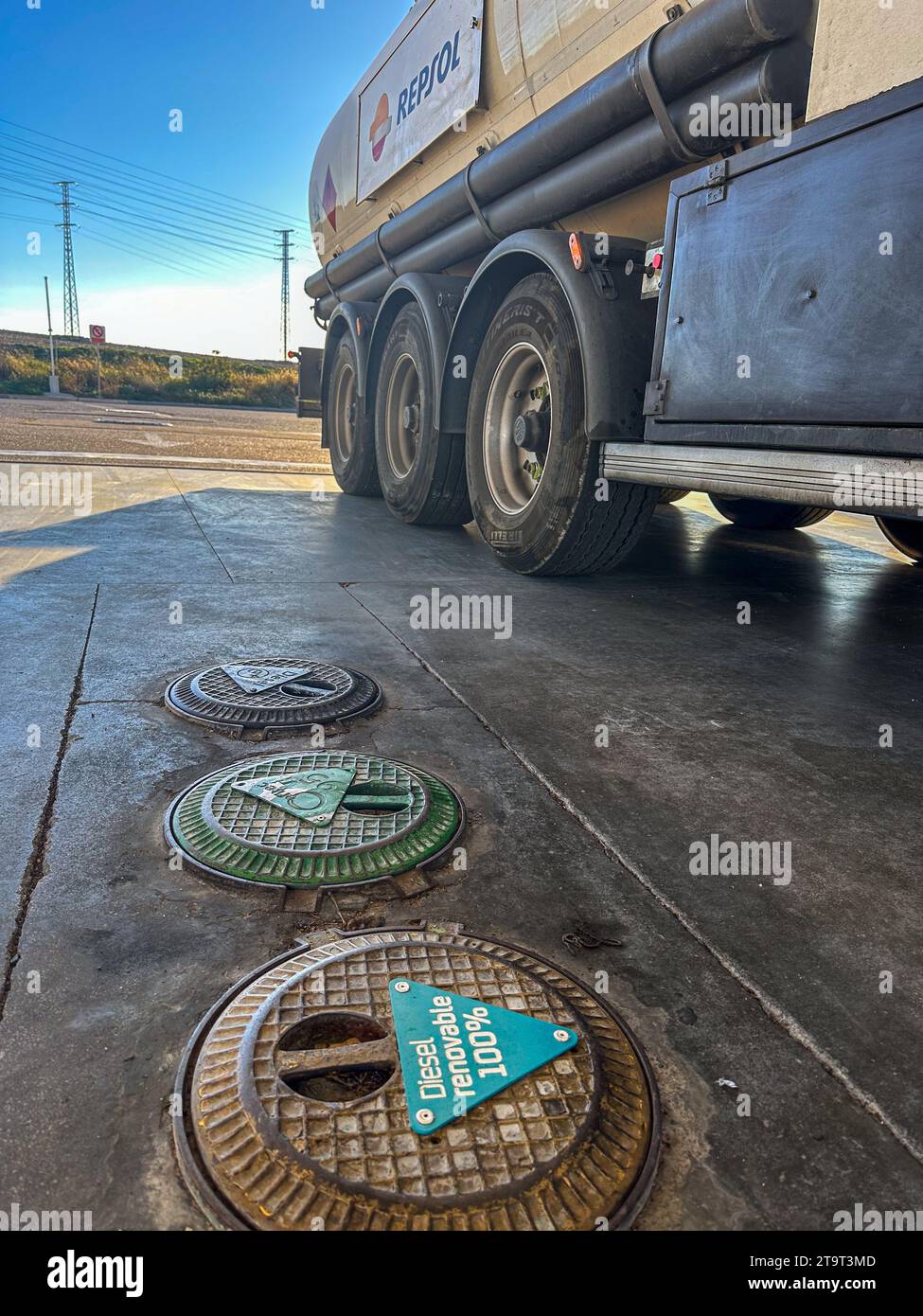 Discharge ports at a Repsol company service station, with the new 100% ...