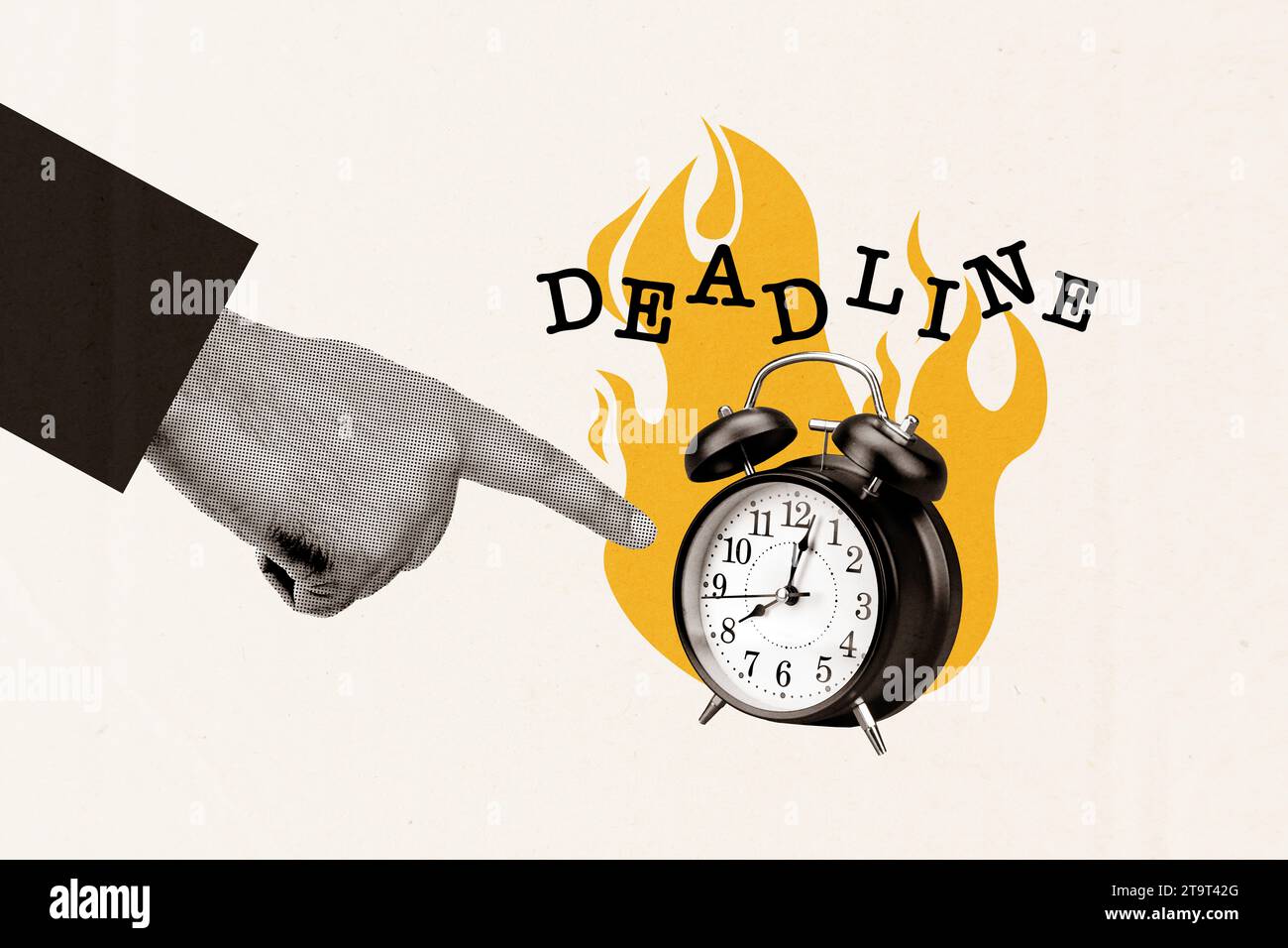 Creative artwork template collage of hand point finger clock time ...