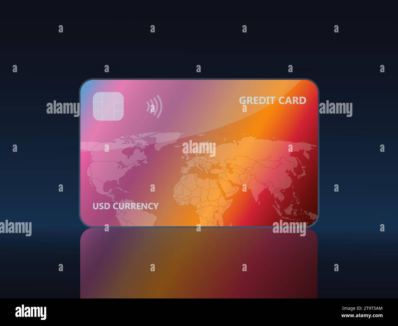 Credit card template. Gradient bright card on a dark background with ...
