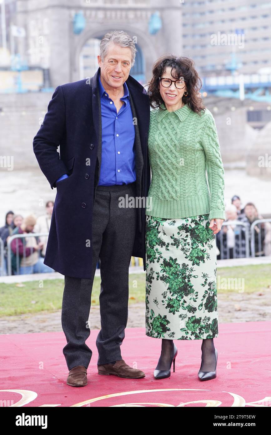 Hugh Grant and Sally Hawkins during a photo call with the cast of Wonka at Potter's Field Park ...