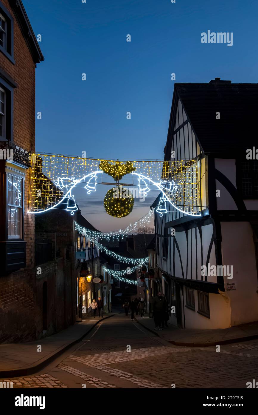 Christmas street lights Steep Hill, Lincoln City, Lincolnshire, England ...