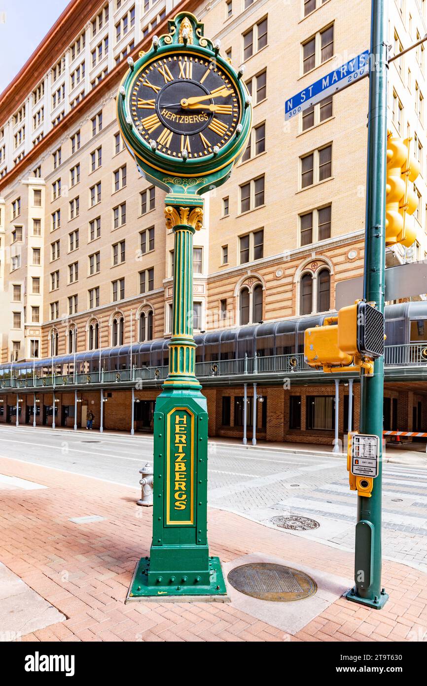 San Antonio, USA - October 31, 2023: The Hertzberg Clock is a historic ...