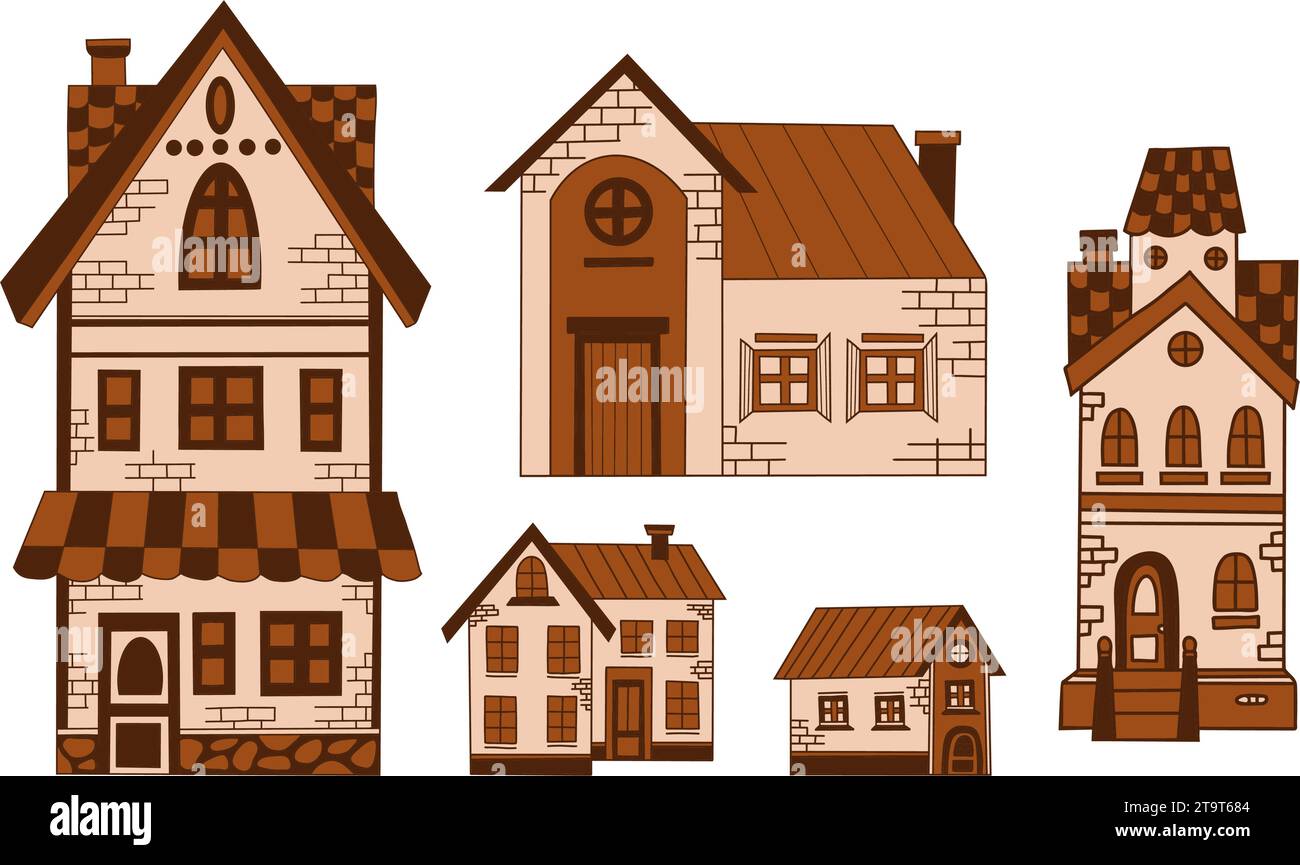 Houses Collection. Urban and rural different architecture. Vector ...
