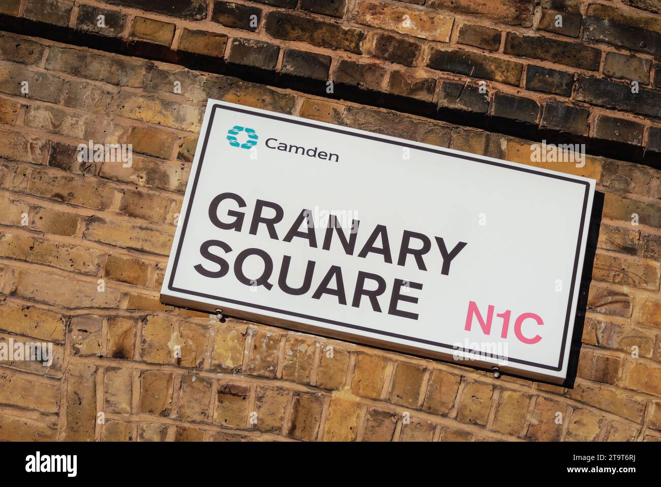 Granary Square street sign on a building, Camden, London, England, UK ...