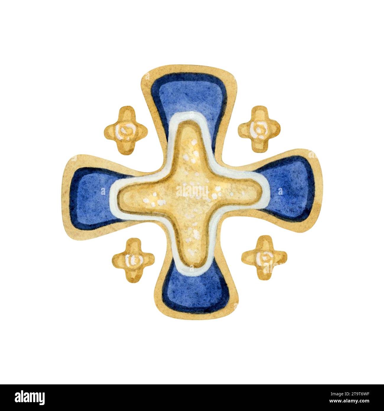 Golden Jerusalem cross or five-fold heraldic symbol watercolor ...