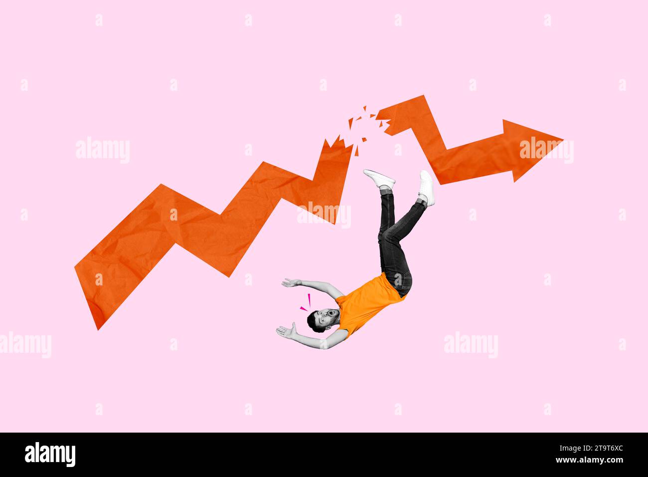 Image picture pin up collage poster of falling man guy from destroyed ...