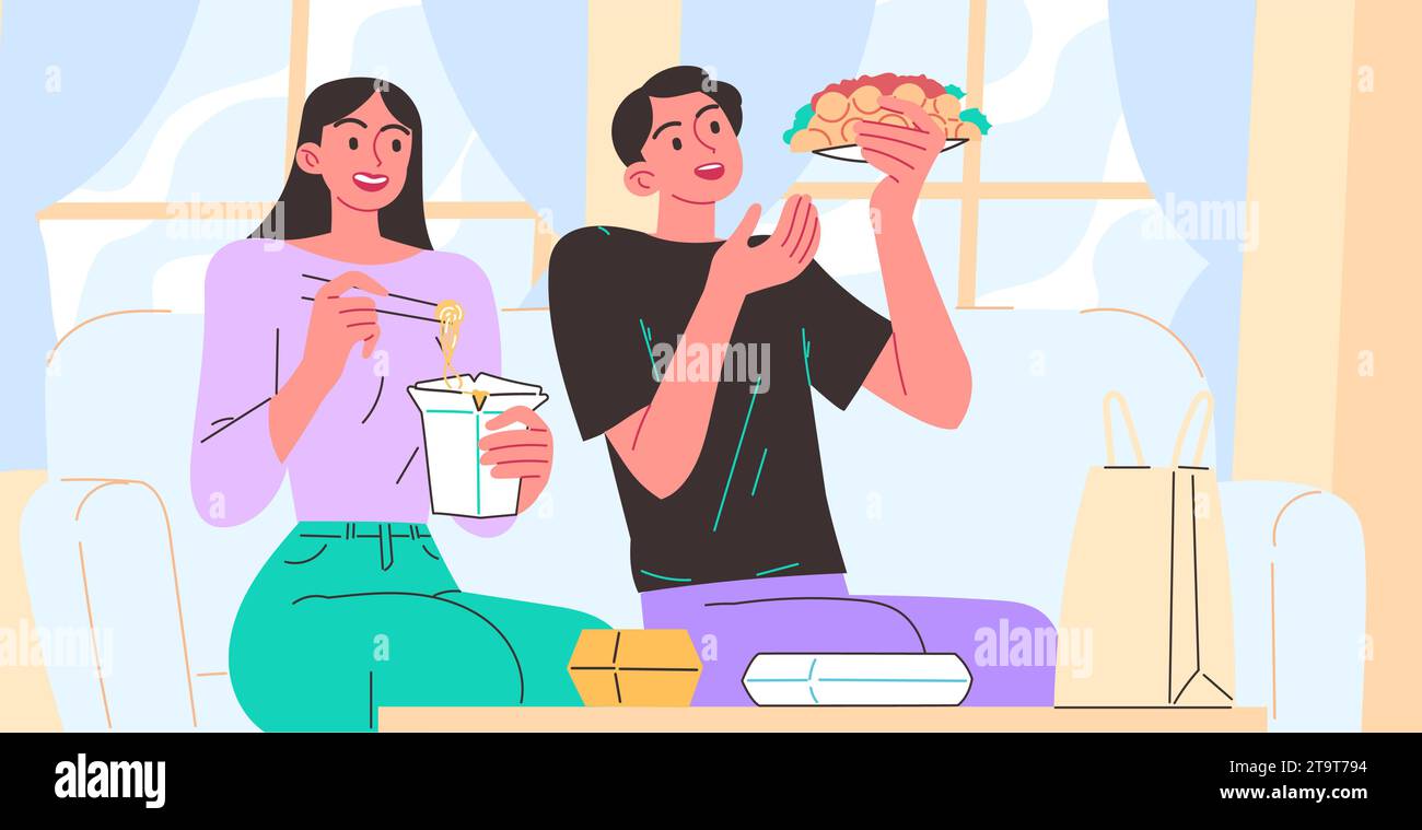 Young people eating at home Stock Vector Image & Art - Alamy