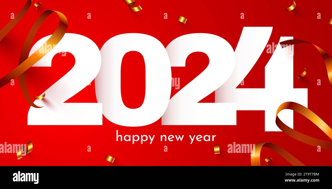 Happy New 2024 Year. Holiday numbers 2024 with confetti. Festive poster or banner design. Vector ...