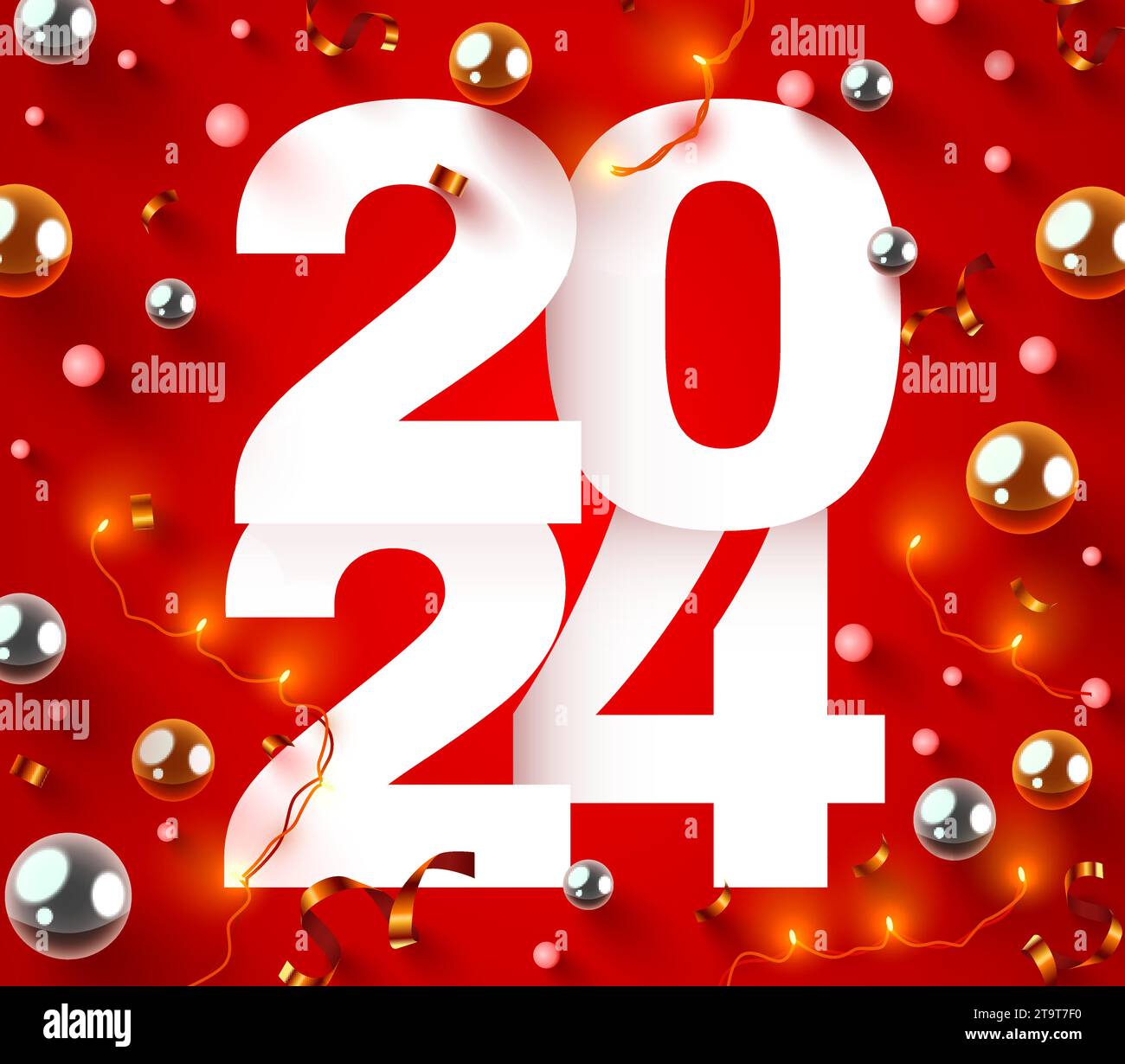 Happy New 2024 Year. Holiday numbers 2024 with confetti and garland ...