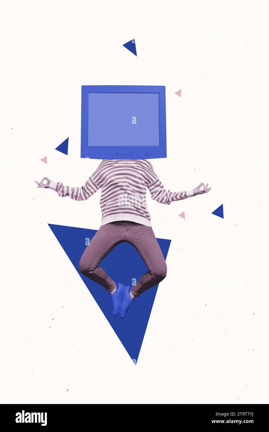 Vertical composite collage picture of headless anonymous person tv ...