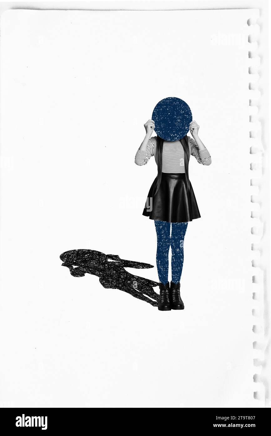 Creative drawing collage picture of young female cover face circle ...