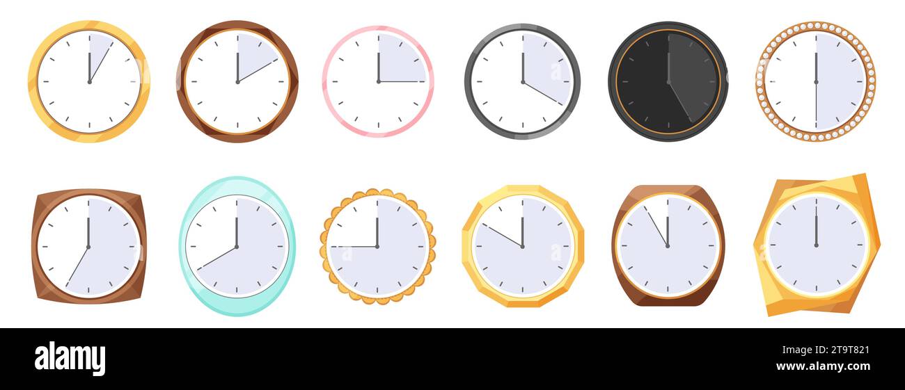 Clock faces set vector illustration. Cartoon isolated collection of ...