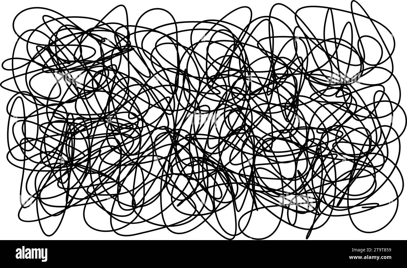 Tangled grungy scribble in rectangle shape, hand drawn with thin line. Isolated on white ...