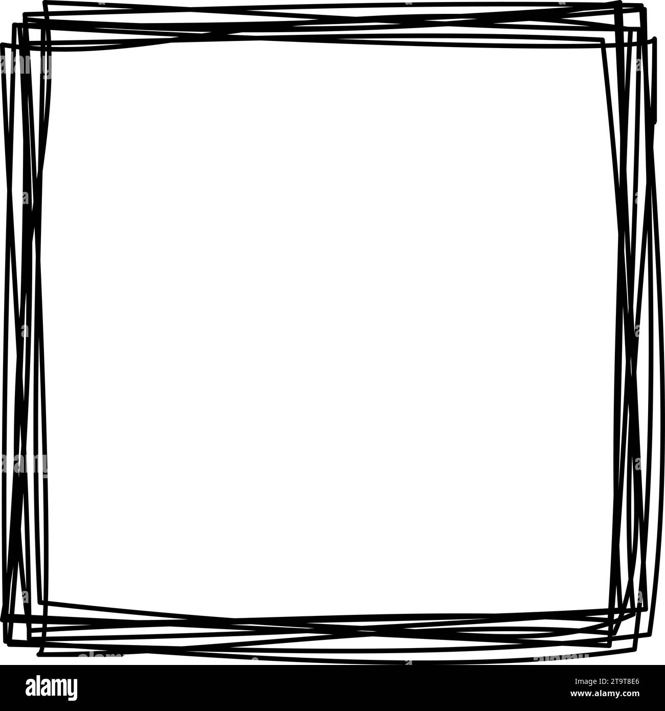 Grungy scribble square frame hand drawn with thin line, divider shape ...