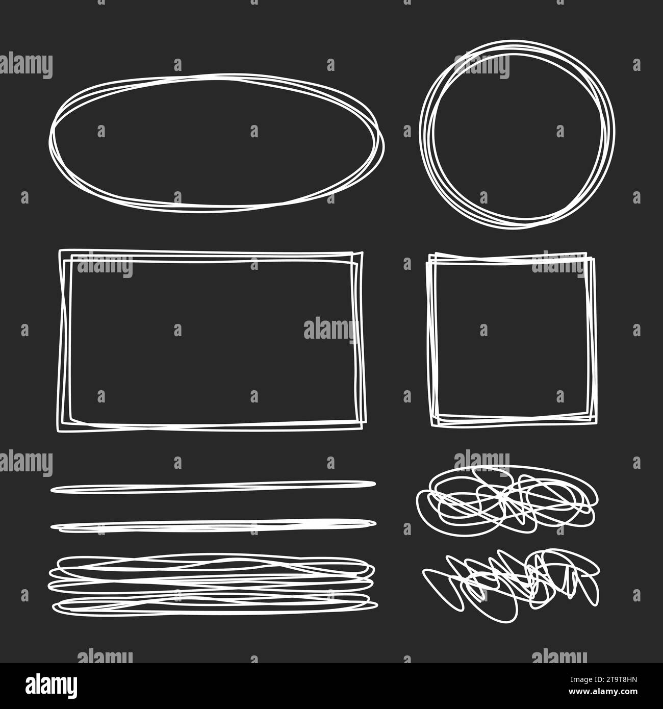 Set of tangled grungy scribbles with chalk board effect, hand drawn ...