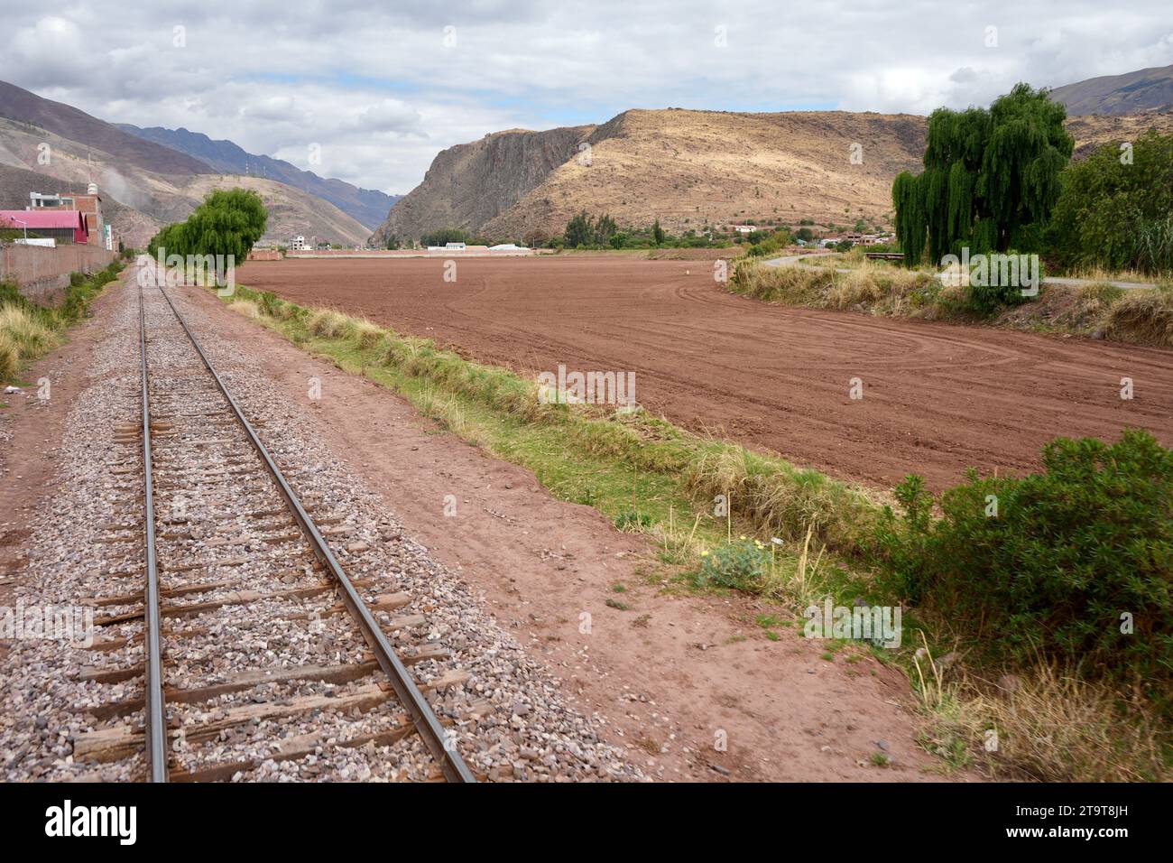 Train tracks through the Andes from Cusco to Puno. Cusco, Peru, October ...
