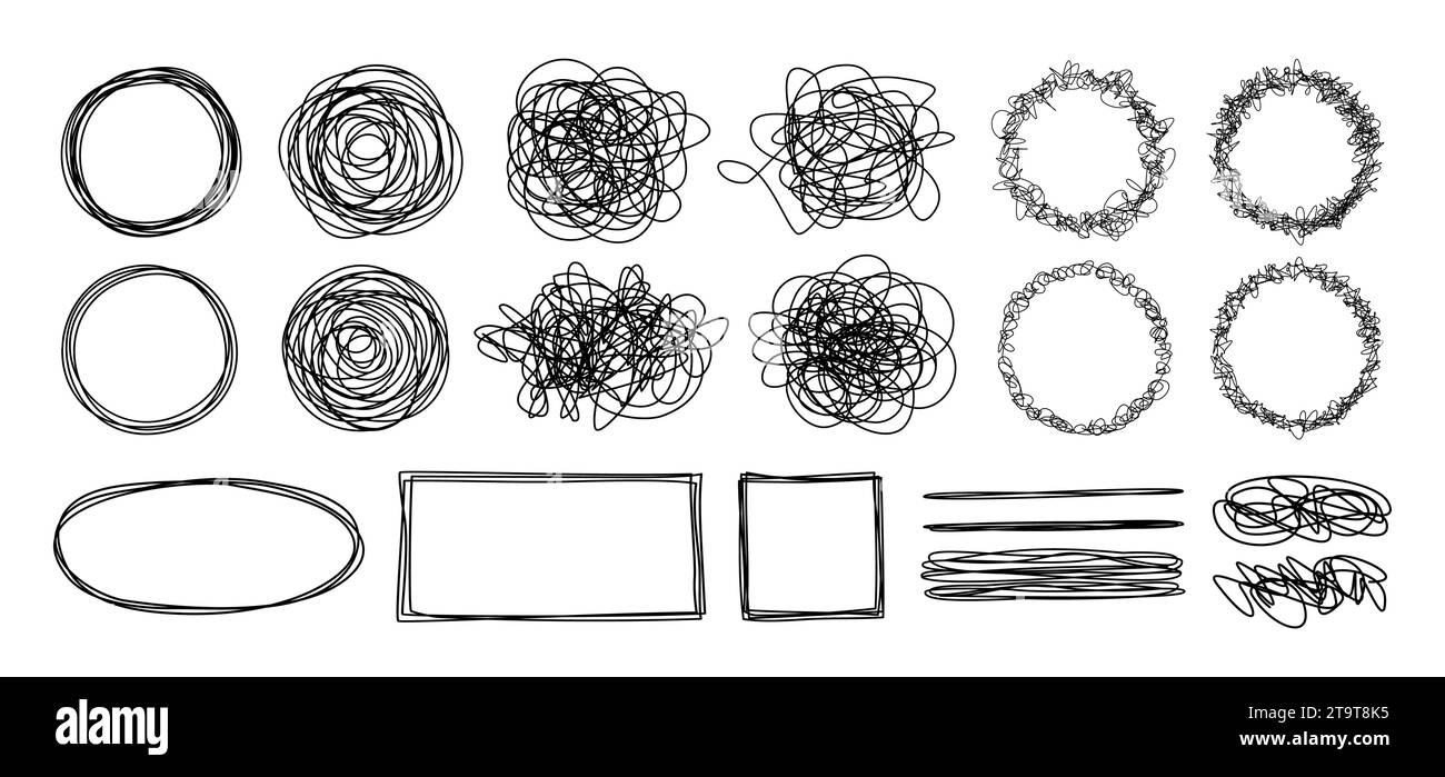 Set of tangled grungy scribbles, hand drawn with thin line. Isolated on ...