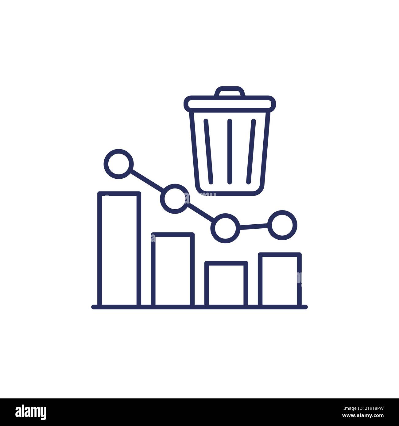 Reducing waste line icon with chart and trash bin Stock Vector Image ...
