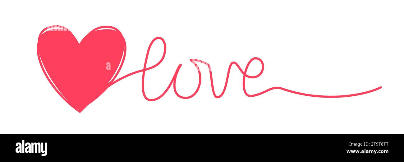 Doodle heart and word LOVE hand written with thin line, divider shape ...