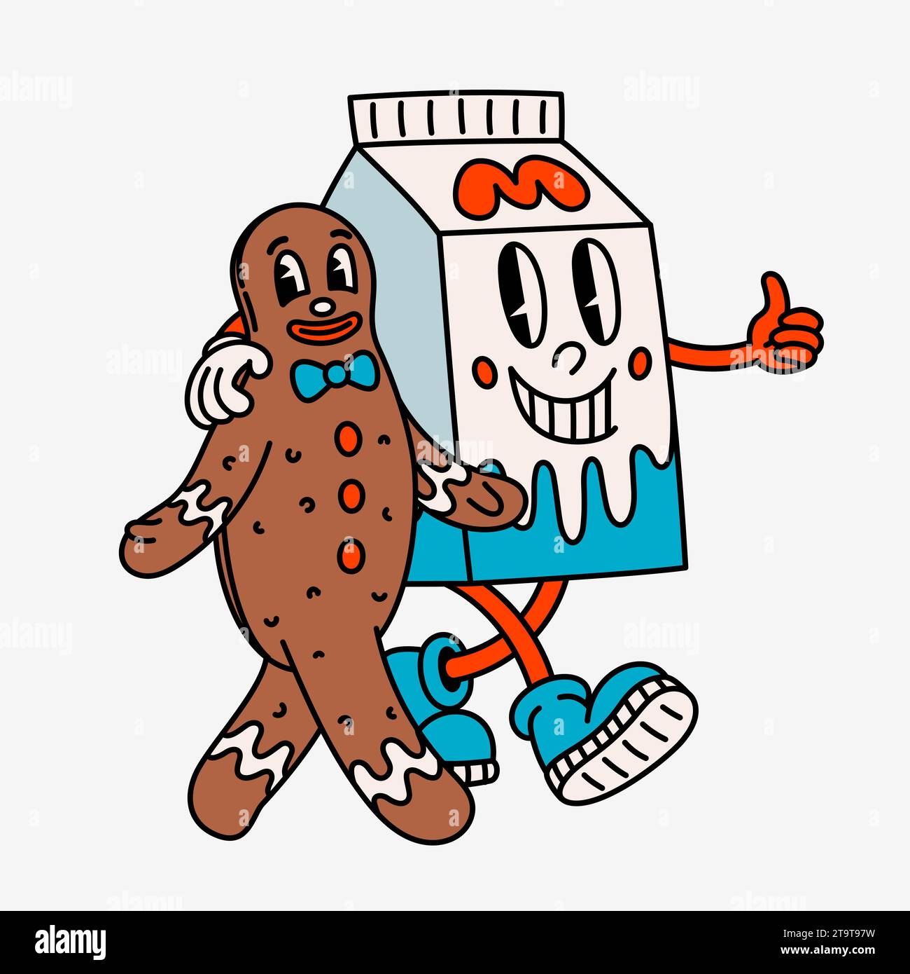 Retro style milk box and gingerbread man cartoon character. Groovy ...