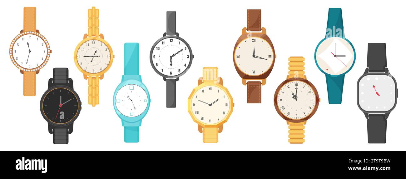 Wrist watches set vector illustration. Cartoon isolated collection of ...