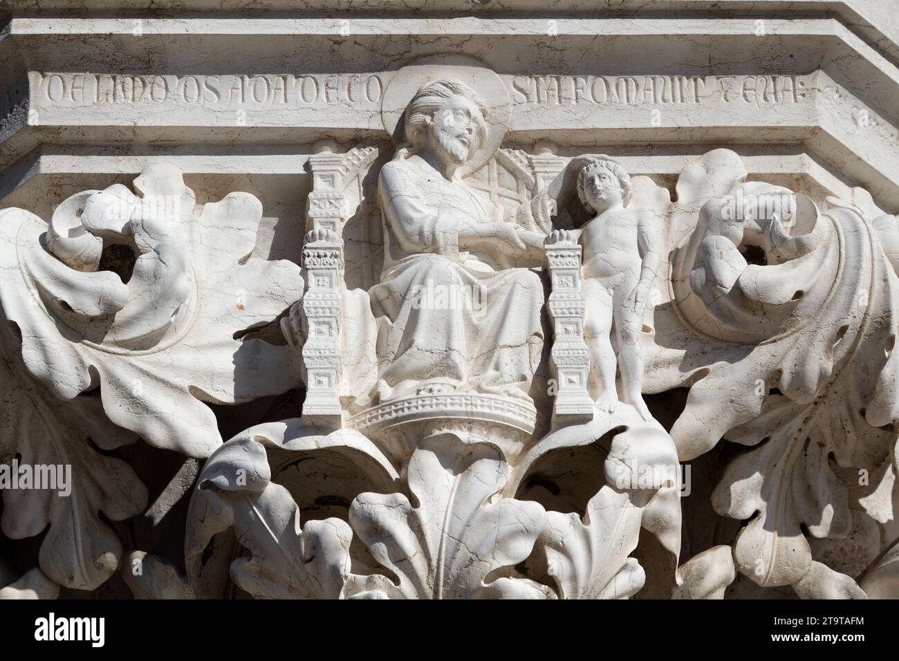 Earth: God forming Adam and Eve - Planets and Zodiac - Corner pillar ...