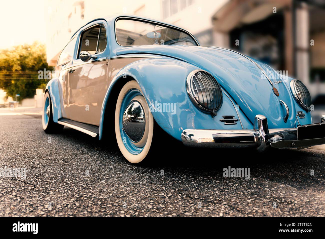Volkswagen Beetle 1966 blue standing on the street Stock Photo - Alamy