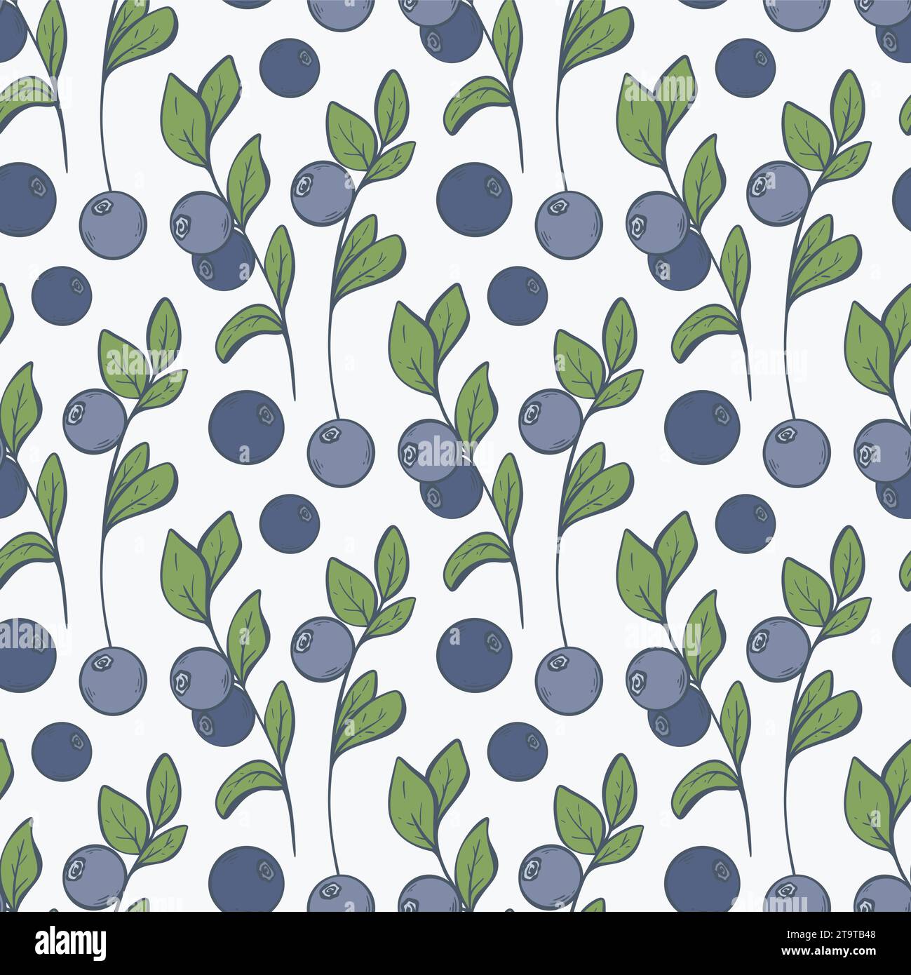 Blueberry on twig seamless pattern. Forest bilberry and foliage ...