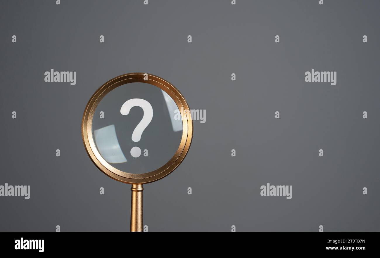 Magnifying glass and question mark. Curiosity, inquiry, uncertainty ...