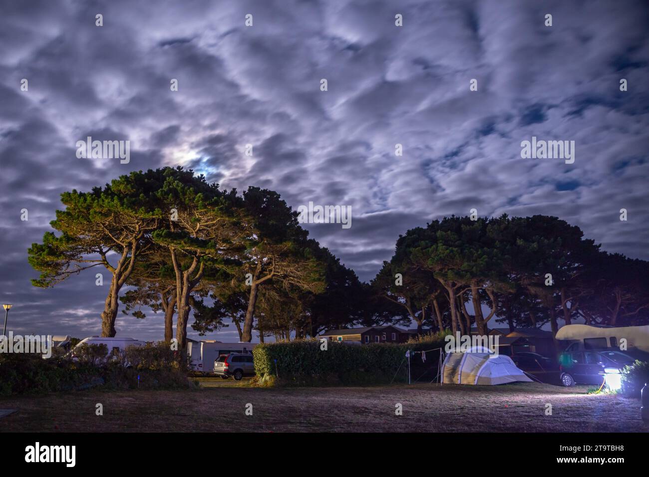 a beautiful campsite full of RV, caravan, tents and picnic table set ...
