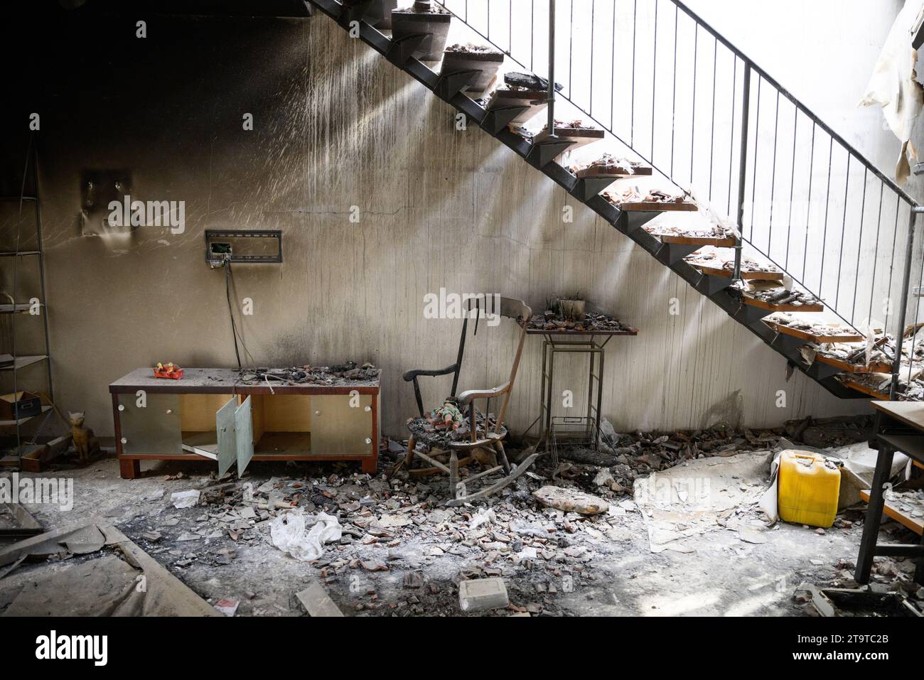 Beeri, Israel. 27th Nov, 2023. Rubble lies in a destroyed house in ...