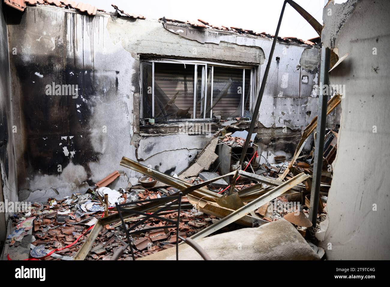 Beeri, Israel. 27th Nov, 2023. Rubble lies in a destroyed house in ...
