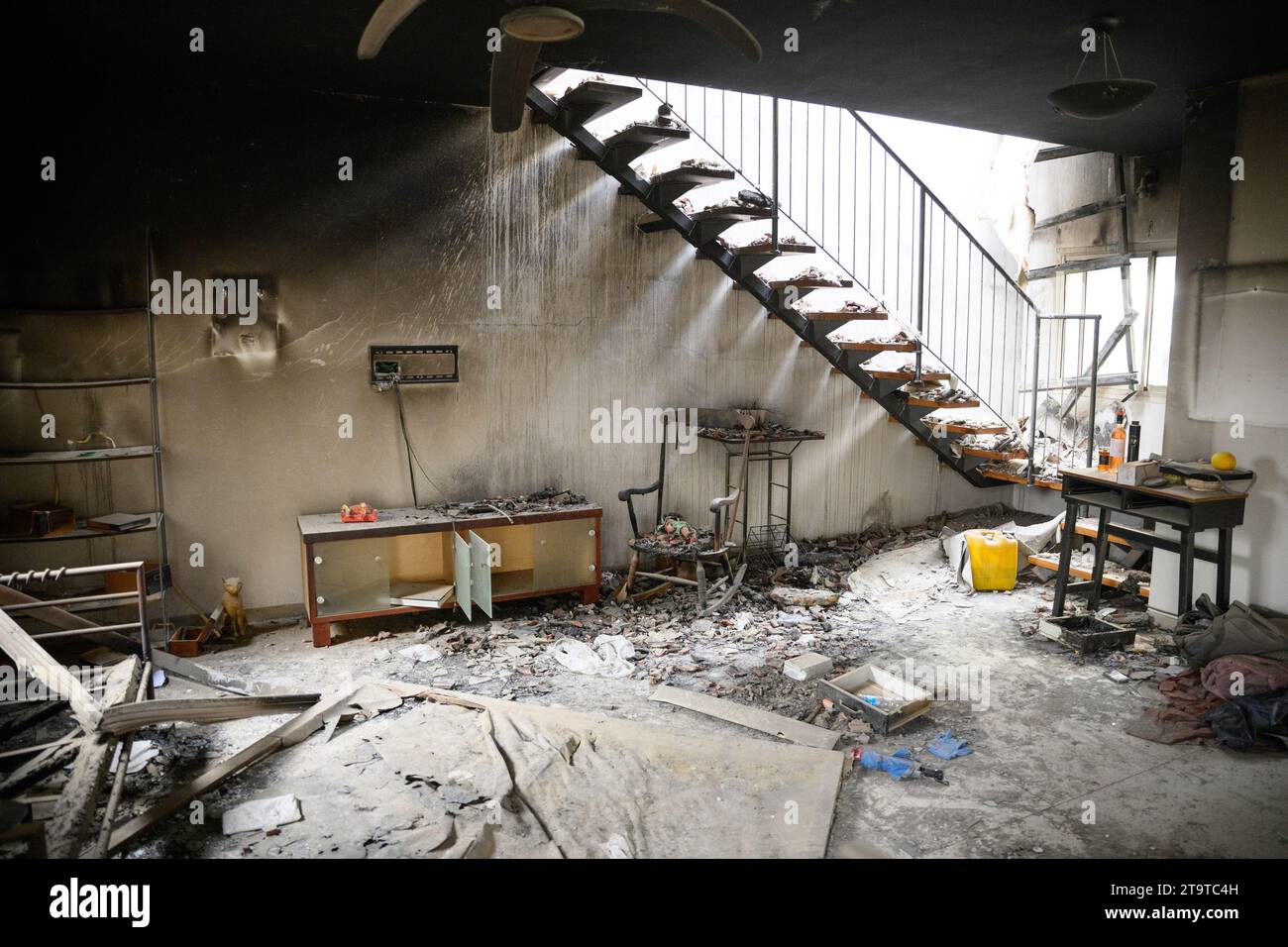 Beeri, Israel. 27th Nov, 2023. A doll lies on a rocking chair in a ...