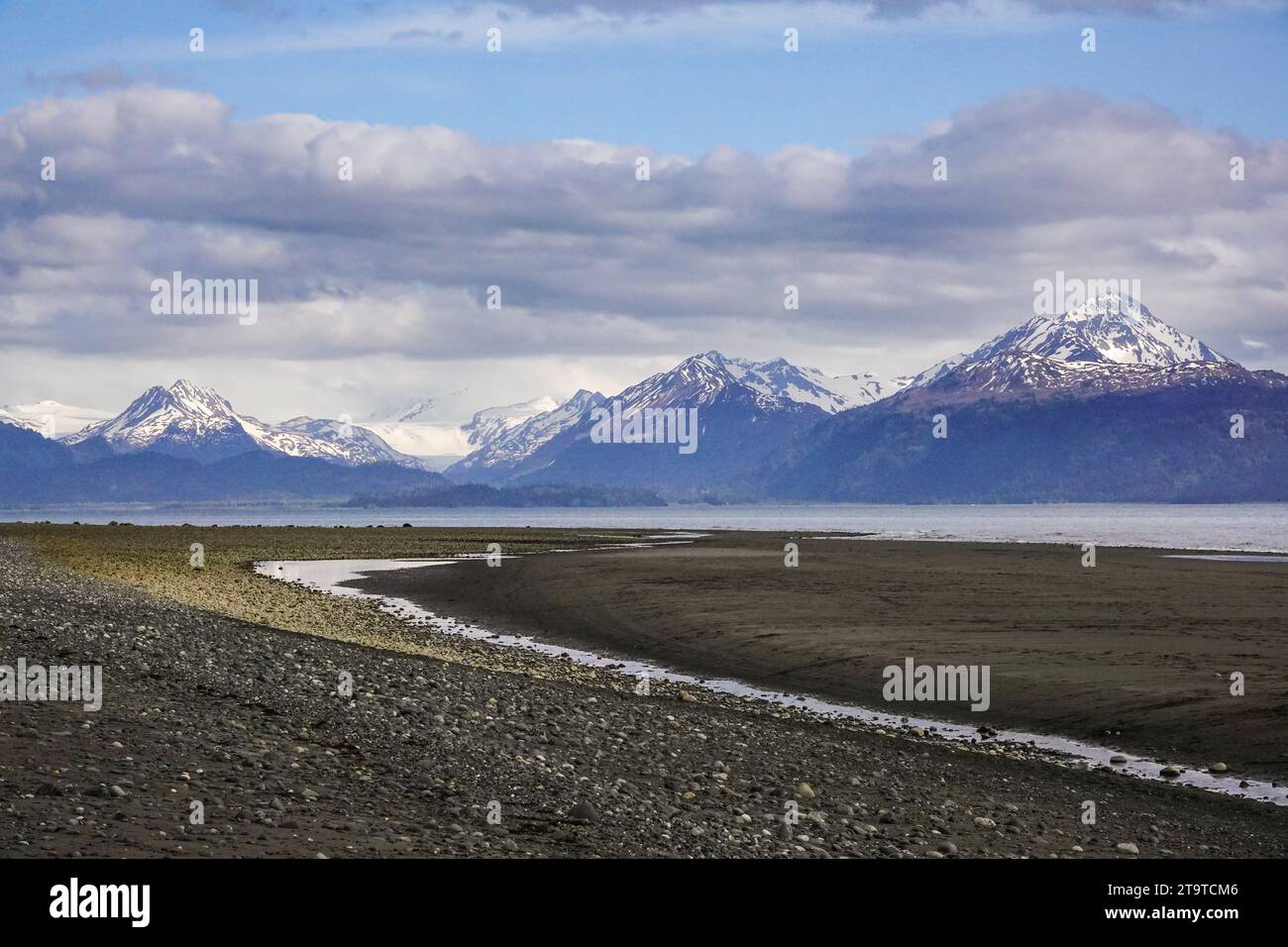 The tidal zone along Bishops Beach at low tide with the Kachemak ...