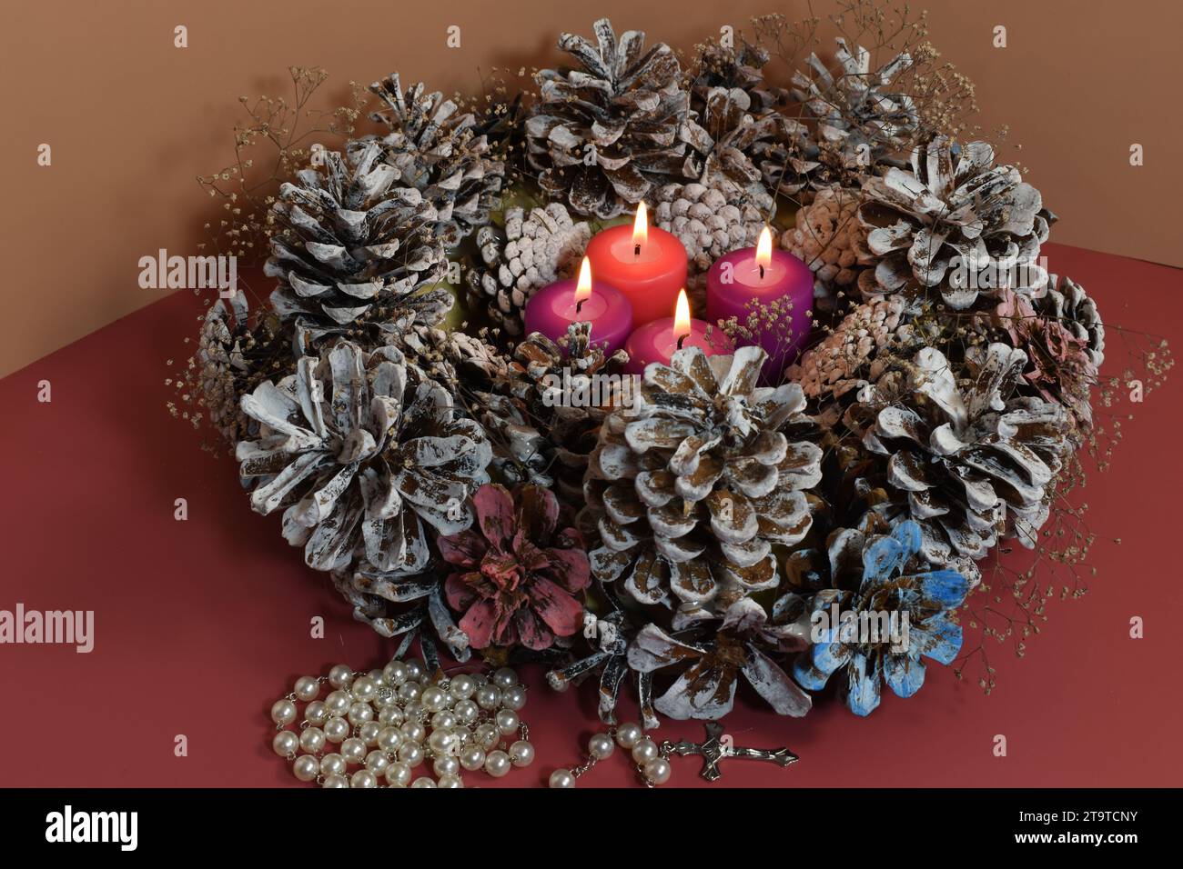 Four Advent Candles Rosary And Advent Wreath Advent Concept Stock