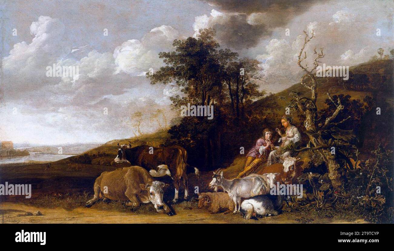 Landscape with Shepherdess and Shepherd Playing Flute c. 1643 by Paulus ...
