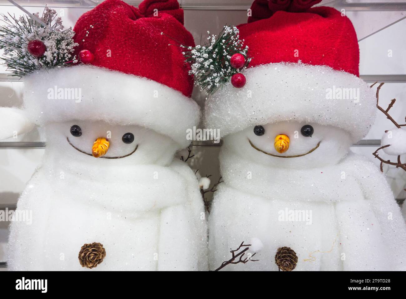 Christmas smiling snowmen decorations Stock Photo - Alamy