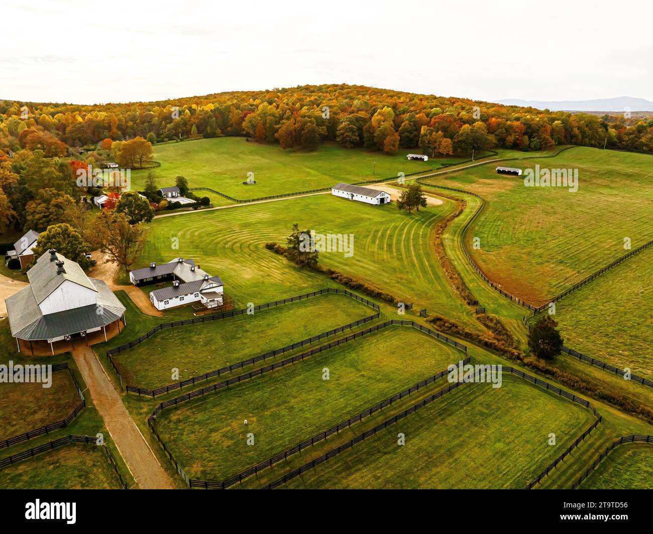 Aerial photos of mountain view Central Virginia horse farm in the fall ...