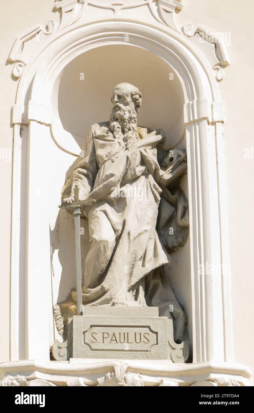 Statue of San Paulus (St Paul) to the right of entrance San Martino ...